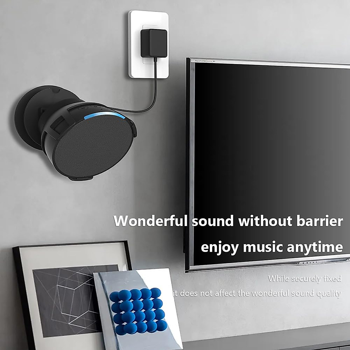 sikiwind Smart Speaker Holder, Wall-Mounted Speaker Holder Bracket Space Saving Speaker Box Storage Rack Prevent Falling Home Decoration Built-in Cable Management for Amazon Echo Pop