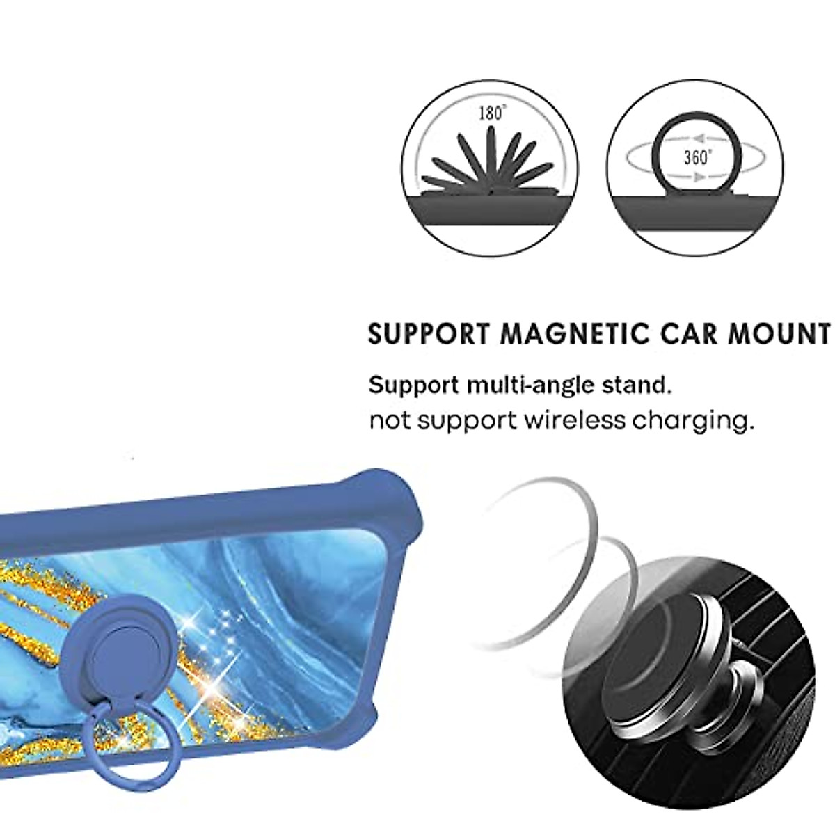 Aroepurt Case for Realme 7 PRO Case Compatible with Realme 7 PRO Phone Case Cover [with Tempered Glass Screen Protector][PC + TPU 2 in 1][Ring Support] [Gold Glitter+Luminous] JSL-LDL