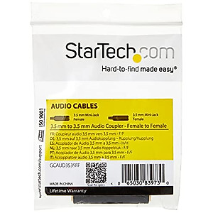 StarTech.com 3.5mm Female to Female Coupler - 3.5mm Audio Coupler - Gold Plated Connectors - Female/Female - Aux Cord Adapter (GCAUD3535FF),Black