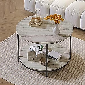 FREDEES Wood Round Coffee Table - 31.5" W x 22" H Coffee Table for Living Room, Home Furniture with Wooden Desktop & Sturdy Metal Legs & Storage Shelf