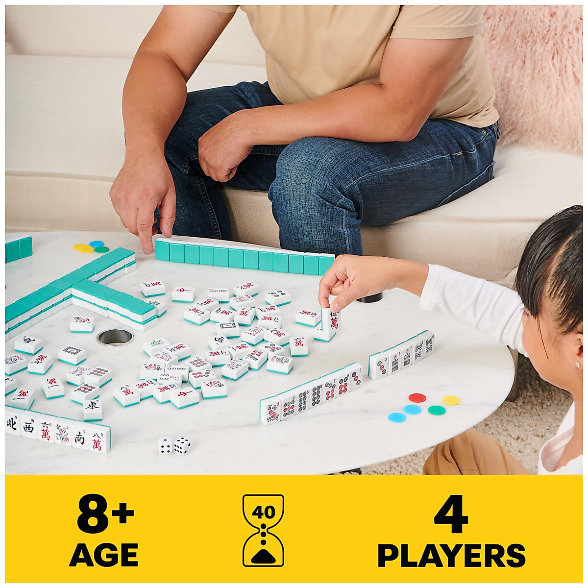 Spin Master Games Legacy Deluxe Mah Jong Classic Game with Two-Toned Tiles and Lined Wood Storage Case, Family Game for 4 Players Ages 8 and up