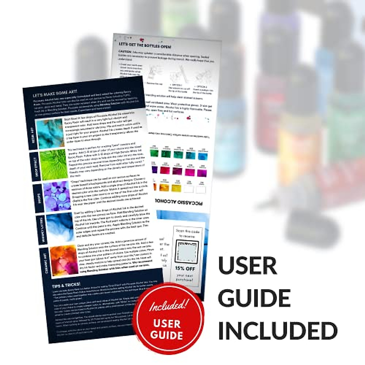 Piccassio Alcohol Ink Set - 20 Vibrant Alcohol Inks - Acid-Free,Fast-Drying and Permanent Inks-Versatile Alcohol Ink for Epoxy Resin, Fluid Art Painting,Tumblers,Ceramic,Glass,Metal and more - 20x10ml