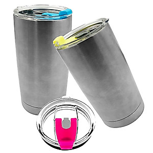 20oz Tumbler Lids Set of 3 Fit for YETI Rambler, Ozark Trail, Rtic and More, maxin Spill Proof and Splash Resistant Lids Covers（1Pink+1Blue+1Yellow）