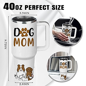 NIAXAUYT Dog Mom Gifts for Women Personalized Stainless Steel Tumbler Cup 40 oz, Funny Dog Mom Gift Ideas, Birthday Christmas Gifts for Dog Lovers/Owners, Cartoon Dog Mom Mug with Handle and Straw