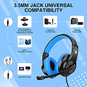 BlueFire Kids Headphones for Online School, Children, Teens, Boys, Girls, 3.5mm Stereo Over-Ear Gaming Headphone with Microphone and Volume Control for PS4, PS5, New Xbox One（Blue）