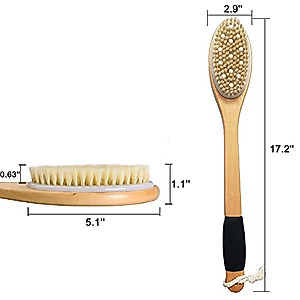 OWIIZI Bath Brush Wooden Curved Long Handle Antiskid Body Shower Brush for Exfoliating, Natural Bristle Back Scrubber for Shower Use Wet or Dry