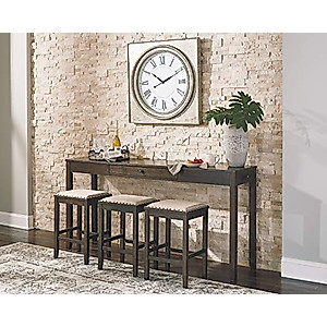 Signature Design by Ashley Rokane Urban Farmhouse Counter Height Dining Room Table Set with 3 Bar Stools, Brown