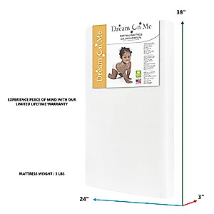 Dream On Me 2-in-1 Breathable Two-Sided 3" Portable Mini Crib Mattress, Greenguard Gold Certified, Vinyl and Breathable Fabric, White