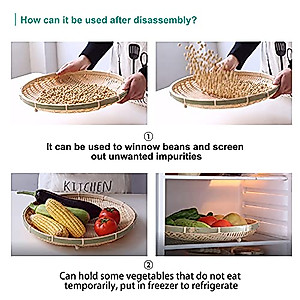 Food Bamboo Food Serving Tent Basket Hand-Woven Basket Serving Dustproof Round Picnic Basket Vegetable Fruits Bread Food Home Food Storage Basket with Mesh Gauze Cover Container