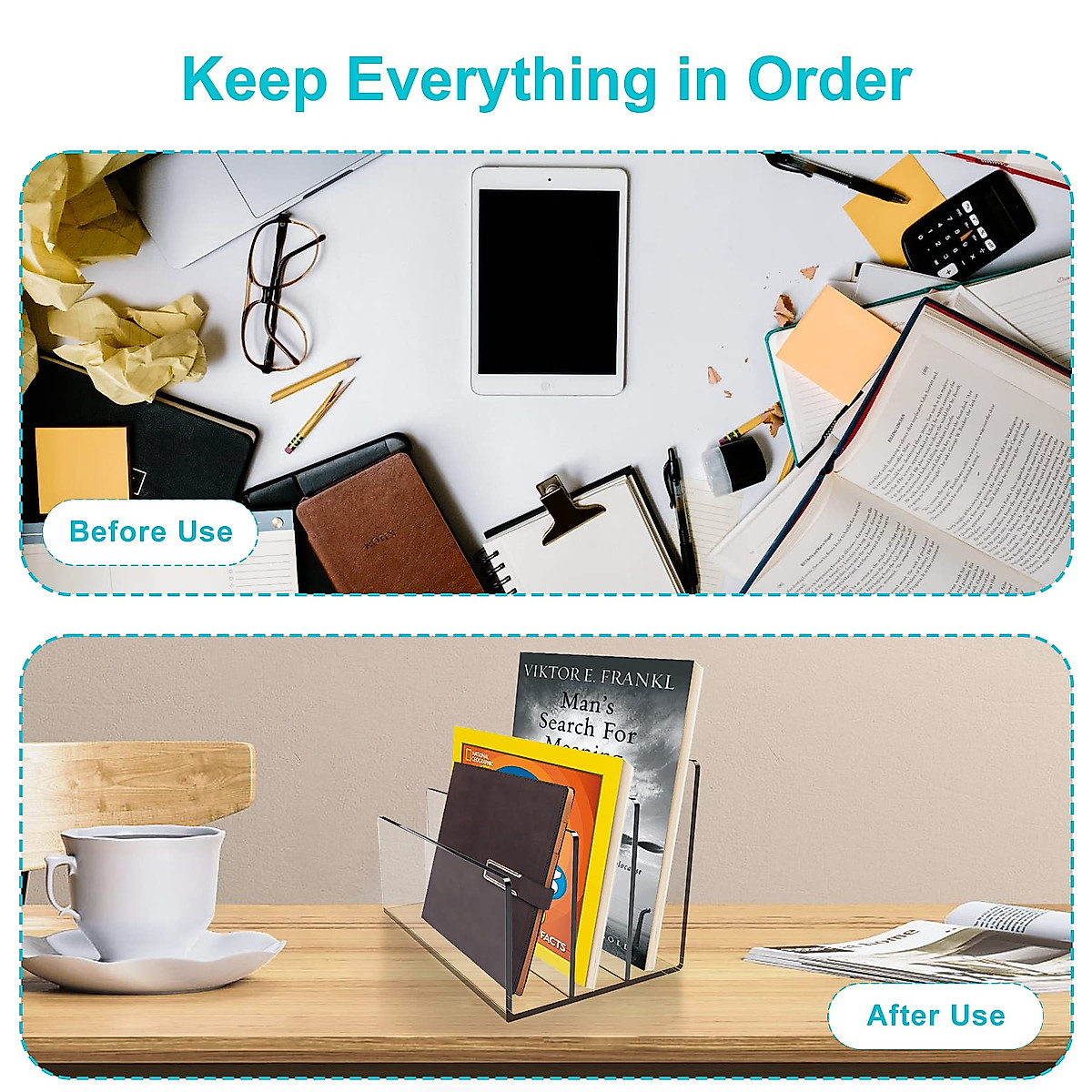 Boloyo Acrylic 3 Sections File Holder,Clear File Organizer Letter Sorter Holder for Desk,Fit for Office File Organizer Wallet & Purse Display Stand (Clear 3 Sections 1PC)