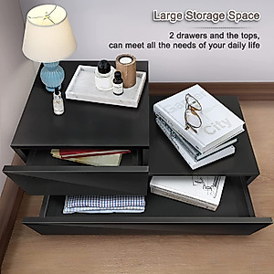 HOMMPA Small LED Nightstand Modern Black 2 Drawers Bedside Table for Children High Gloss Night Stand with Light Night Table with Storage Cabinet for Bedroom 19.7" L x 15.7" W x 16.1" H