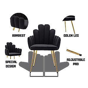 Lei Yu Shunzhi Modern Velvet Dining Chairs Set of 2 Upholstered Leisure Gold Legs Arm Chairs Guest Chairs Skin-Friendly Side Chairs Comfy Vanity Chair for Makeup Room/Bedroom/Living Room, Black, 2PCS