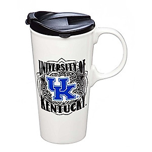 Team Sports America University of Kentucky Personalizable Ceramic Travel Coffee Mug, 17 Ounces, with Team Color Markers