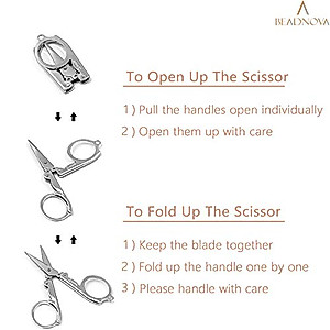 BEADNOVA Folding Scissors with Keychain Stainless Steel Travel Portable Scissors for Craft, Camping, Outdoors (3pcs, Assorted)
