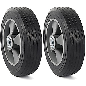 AR-PRO (2-Pack) 8" x 2" Flat Free Solid Rubber Tire and Wheel, 3/4" & 5/8" & 1/2" Axles Bore Hole with 2" Offset Hub, Compatible with 8 Inche Wheel for Dolly Trolley Hand Trucks Garden Wagon Cart