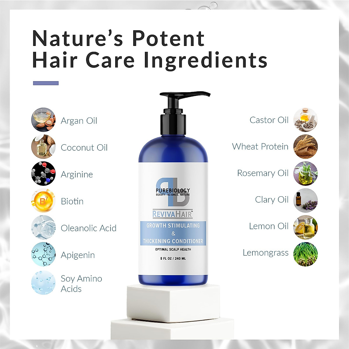 Pure Biology 8 Fl Oz Biotin Conditioner Volumizing Hair Conditioner with Coconut Oil, Argan Oil & Rosemary Oil for Thinning Hair & Dry Hair