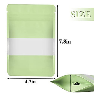 100 Pcs Resealable Bags, Stand-up Food Storage Bags with Clear Window, Sealable Zip Lock Self Sealing Bags for Packaging Products (Light green 4.7 x 7.8 In)