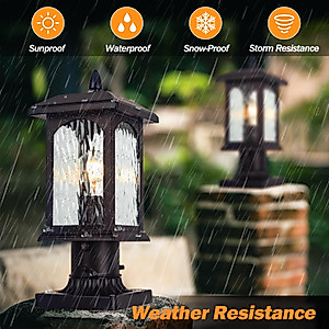 Brown Dusk to Dawn Outdoor Post Lights - 2 Packs Oil Rubbed Bronze Post Lights with Pier Mount Base, Rustic Hard Wired Pole Outdoor Lighting, Waterproof Pillar Lantern Outside for Pathway, Patio