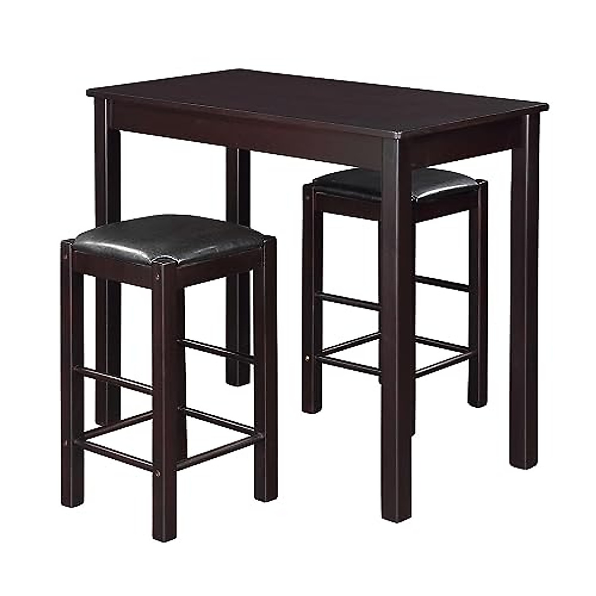 Uolfin Counter Height Dining Set for 2, Bar Table and Stools, Rubber Wood, 42" L × 22" D × 36" H