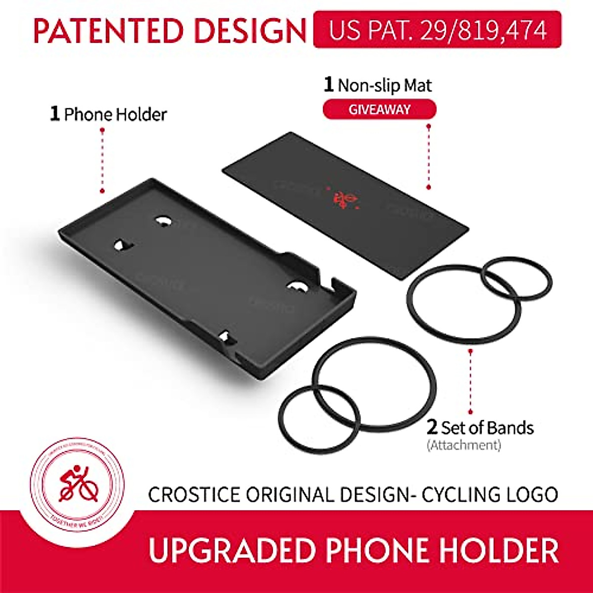 Crostice Phone Holder Compatible with Peloton Bike & Bike Plus, Original Design Phone Tray, Holder for iPhone , Cell Phone Holder Mount, Accessories Fit for Most Phone, Baby Monitor