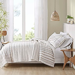 INK+IVY Salar Cotton Quilt Set - Stripe Patchwork Design with Fringe Trim Accent, Prewashed Coverlet, All Season, Breathable and Lightweight Cover, Cozy Summer Blanket, King/Cal King Natural 3 Piece