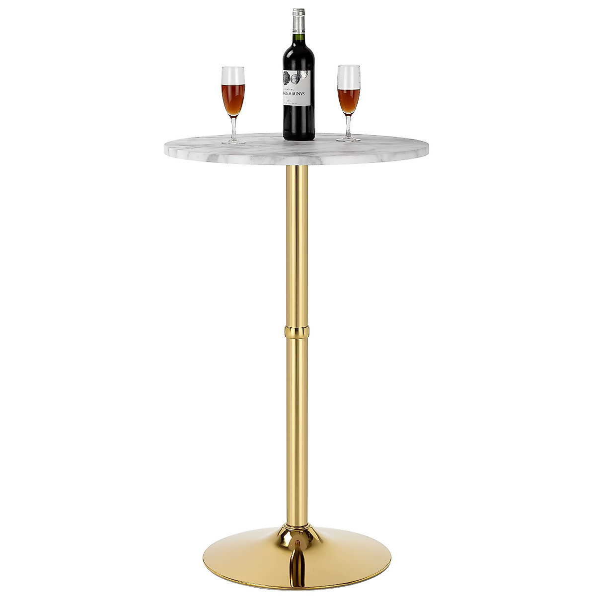Finnhomy 24'' Round Cocktail Bar Table with Metal Base, Tall Bistro Pub Table, Counter Bar Height Table for Kitchen, Dining Room, Living Room, Easy Assembly, Gold