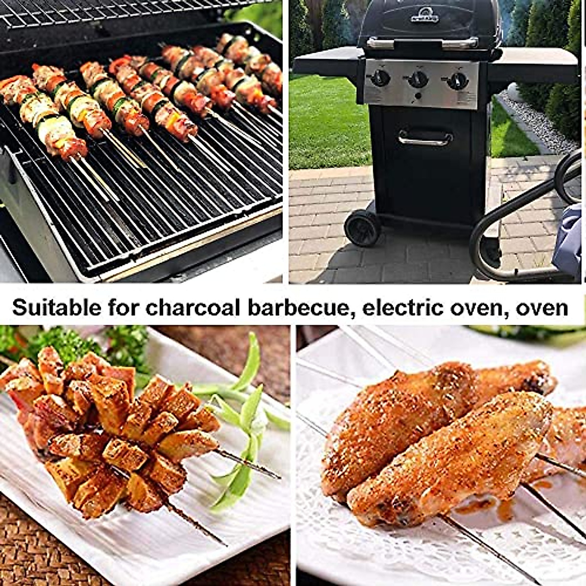 Stainless Steel Kabob Skewers, Heavy Duty Grilling Skewers, 12" Long Barbecue Skewers, Resuable BBQ Sticks for Shish Meat Shrimp Chicken (Set of 20 pcs Skewers +1 Tube Storage) (Round Skewers)