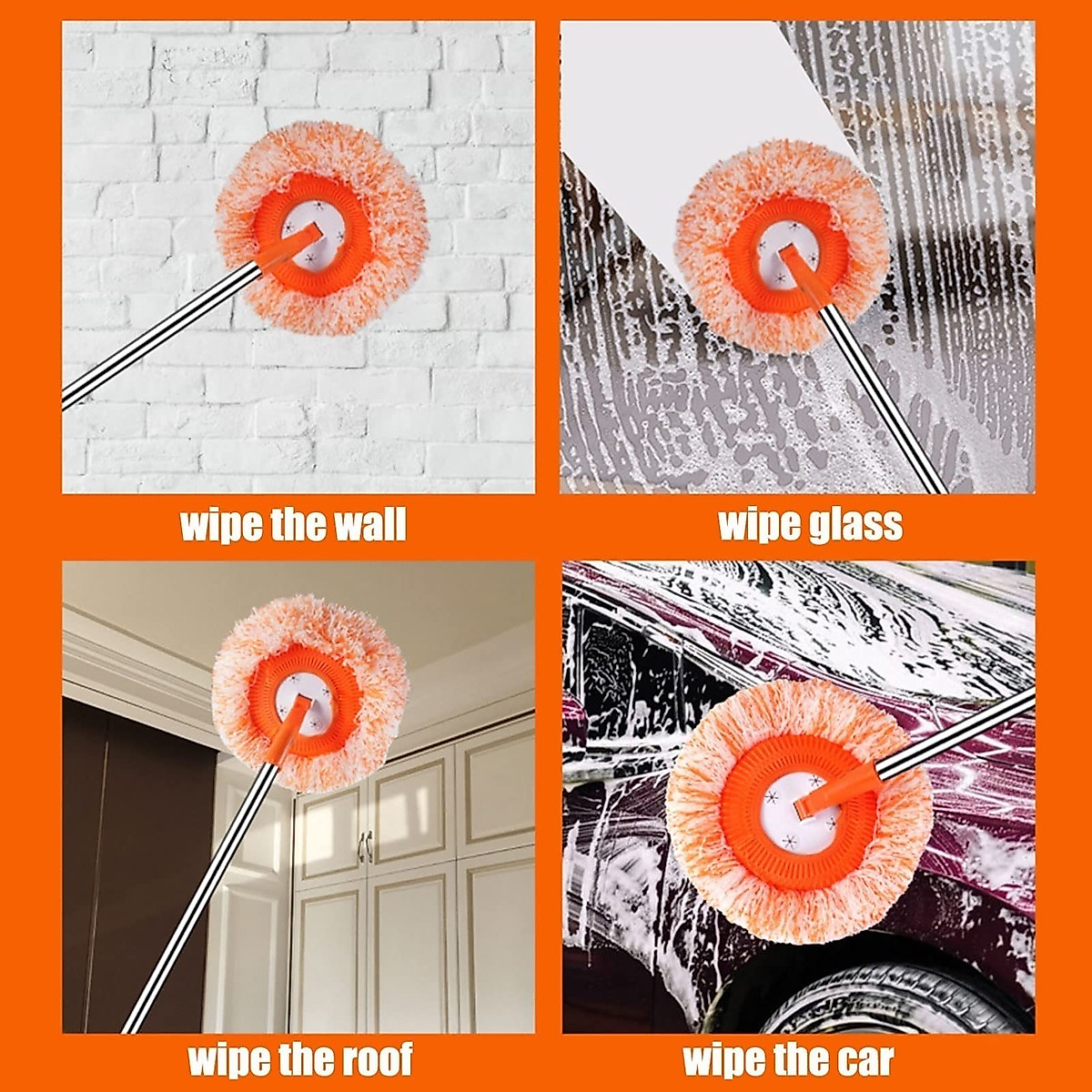 360° Rotatable Adjustable Wall Cleaning Mop for Cleaning Floor Kitchen Tile Walls Ceilings, Long Handle Commercial Dust Mop with 2 Microfiber Pad (Size : 68.9in)