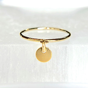 Gold Disc Charm Ring, Anxiety Fidget Ring, Spinner Fidget Ring, Smooth Textured Thin 14K Gold-Filled Band, Dainty Stackable Ring, Jewelry Inspirations