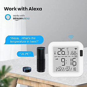 WiFi Temperature Humidity Monitor: Upgraded Smart Temperature and Humidity Sensor with Large Backlit LCD Screen & App Alerts, Indoor Thermometer Hygrometer Compatible with Alexa Google Assistant