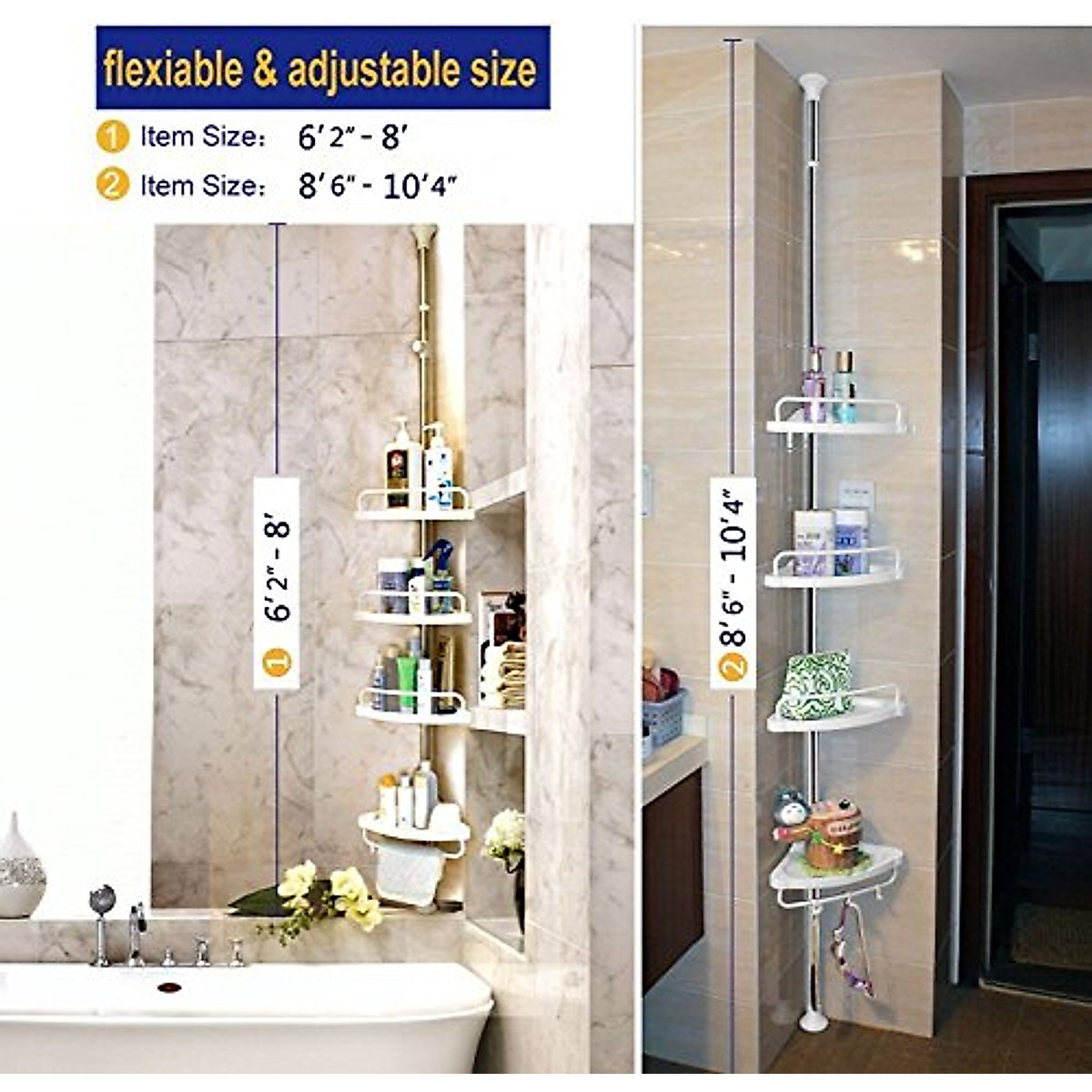 Alice Constant Tension Shower Caddy Pole, Commecial Grade Rustproof Corner Rack - Ivory