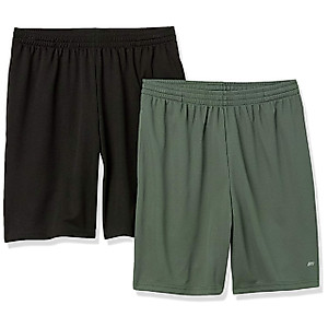 Amazon Essentials Men's Performance Tech Loose-Fit Shorts (Available in Big & Tall), Pack of 2, Black/Olive, Large