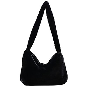 TCHH-DayUp Fluffy Tote Bag for Women Girls Ladies Fuzzy Shoulder Bag Purse Plush Underarm Handbag for Autumn and Winter (Black)