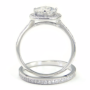 Metal Factory Sz 8 Sterling Silver Cubic Zirconia Halo 3.3 Carat tw Round Brilliant Cut CZ Wedding Engagement Ring Set