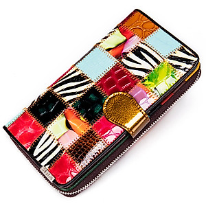 Eysee Wallets for women large Capacity Genuine Leather, zip around wallets for women, Long Stitching wallet multi color