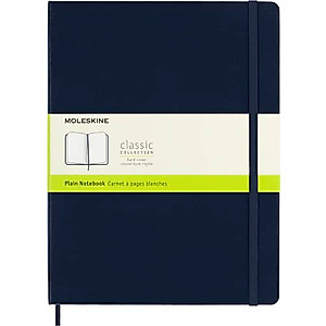 Moleskine Classic Notebook, Hard Cover, XL (7.5" x 9.5") Plain/Blank, Sapphire Blue, 192 Pages