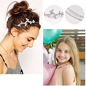 Wecoe 4 Pack Silver Rhinestone Headband Flower Girl Bridal Wedding Headband Crystal Headpiece Flower Leaf Butterfly Metal Headband Little Girls Kids Crown Tiara Hair Accessories For Women Girls Gifts