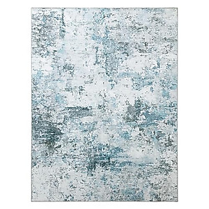 HOMBYS 10x14 ft Modern Abstract Area Rug for Living Room Bedroom, Large Floor Carpet with Non-Slip Backing for Indoor Office Dining Room, Boho Home Deco, Blue, Machine Washable