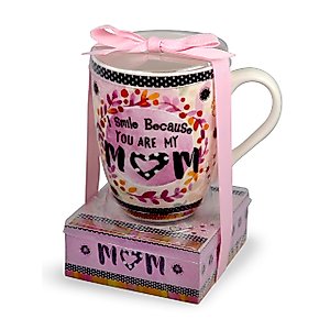 Divinity Smile You Are My Mom Floral Pink 12 ounce Glossy Ceramic Mug and Note Stack