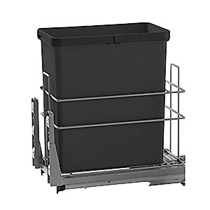 IMEX - 30 Qt./7.5 Gal Pull Out Under Mount Waste Container - Kitchen Trash Garbage Can & Bin for Under Counter Cabinet - Black Plastic Dustbin Mountable Basket (Black, Single)