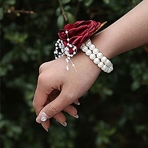 WANLIAN Bridesmaid Wrist Corsage Wedding Flowers Hand Flower Homecoming Corsage for Wedding Party Prom Groom Wedding Party Set of 2 (red)