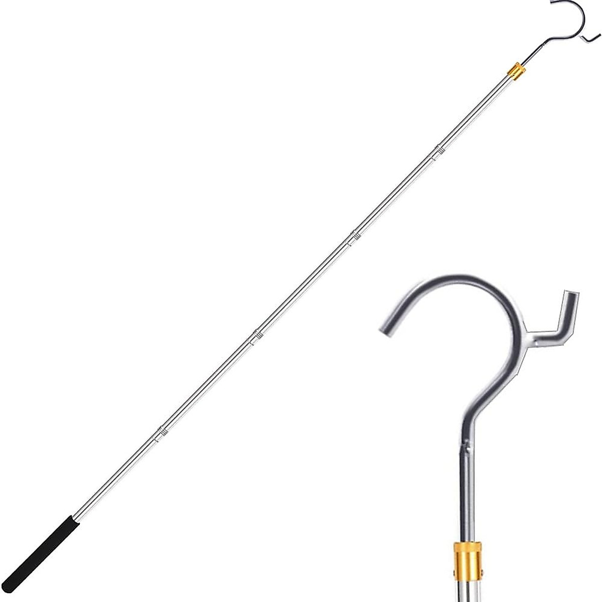 Clothes Hook Pole, Adjustable from 28 inches to 74 inches, Sponge Handle,Pick up Clothes from high Places,Closet Coat Rack Hook Rod, Used for Blinds Closets Ceilings, Strong Yet Lightweight.