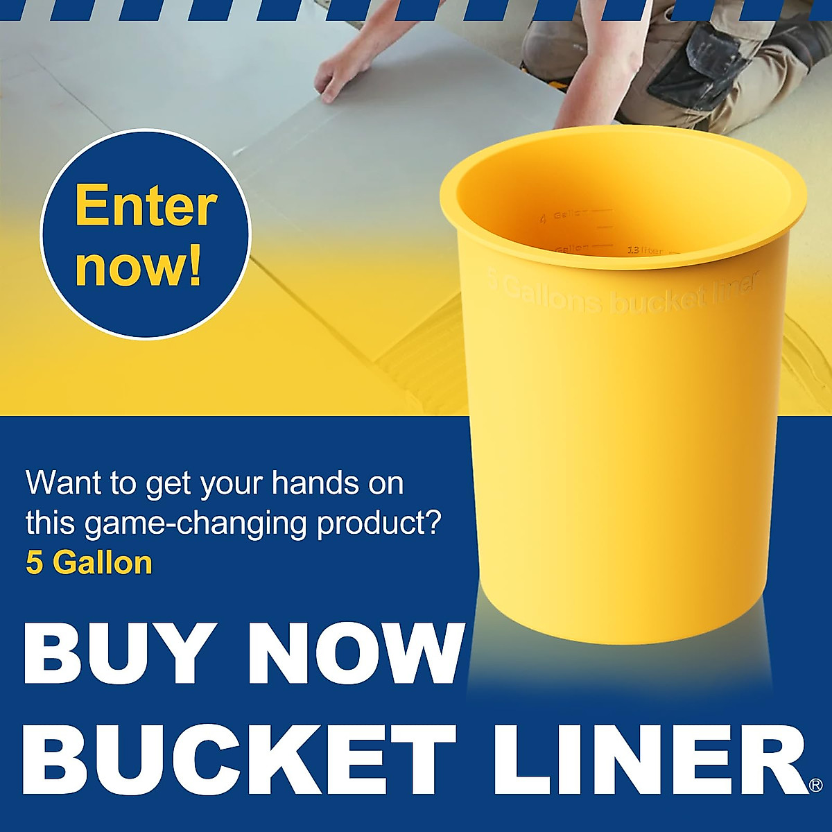 BUCKET LINER - 5 Gallon Bucket Saver Silicone Bucket Reusable Liners for Thinset and Concrete Mix (Yellow)