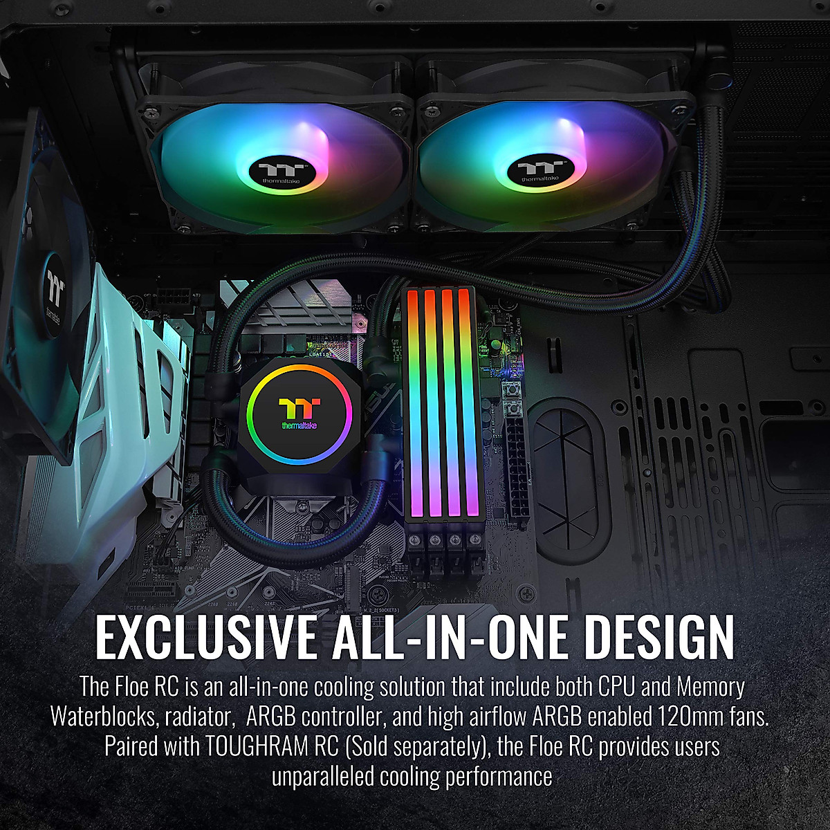 Thermaltake Floe RC240, AMD (AM5/AM4) / Intel (LGA 1700/1200), TT RGB Plus Software/Motherboard Sync ARGB Controlled, 240mm PWM All-in-One CPU & Memory Liquid Cooler CL-W271-PL12SW-A
