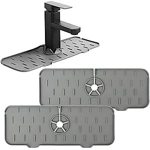 2 pcs Faucet Handle Drip Catcher - Silicone Faucet Splash Catcher Tray - Kitchen & Bathroom Faucet Sink Splash Guard Gray