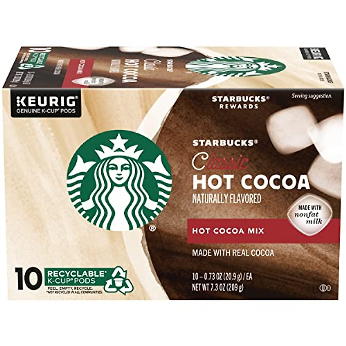 Starbucks Classic Hot Cocoa K-Cup Pods, Made with Real Cocoa & Nonfat Milk, K-Cup Pods for Keurig Brewing System, 10 CT K-Cups Per Box (10 Count (Pack of 2))