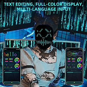 Ompusos LED Mask-Light Up Mask Bluetooth APP Gesture Sensing Halloween LED Mask adults, Digital Mask Costume Party Mask