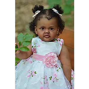 iCradle 28 Inch Toddler Reborn Doll Girl Black Reborn Baby African American Silicone Baby Dolls Weighted Cloth Body Brown Eyes Handmade Doll Toys for Children Gifts