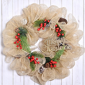 YAMA Deco Mesh Ribbon with Metallic Foil, 10 inch x 30 feet, for Christmas, Wreath, DIY Crafts and Home Decoration, Tan