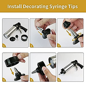 JAZORR Cookie Press,Stainless Steel Cookie Press Gun Kit with 13 Cookie Mold Discs 8 Piping Nozzles for DIY Biscuit Maker and Cake Decorating Tool (Black,with Cleaning Brush)